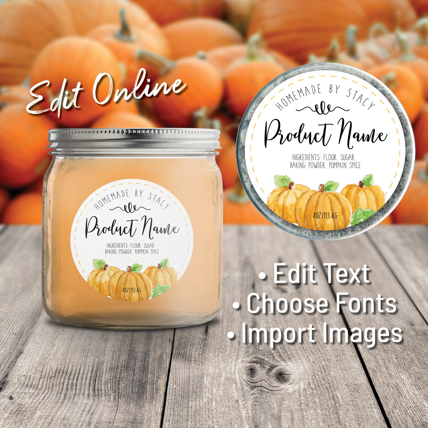 Fall Pumpkin Product Label. Printable Sticker Labels for Jars | Etsy