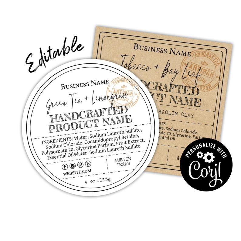 Round & Square Product Label Template, Custom Digital Ingredient ...