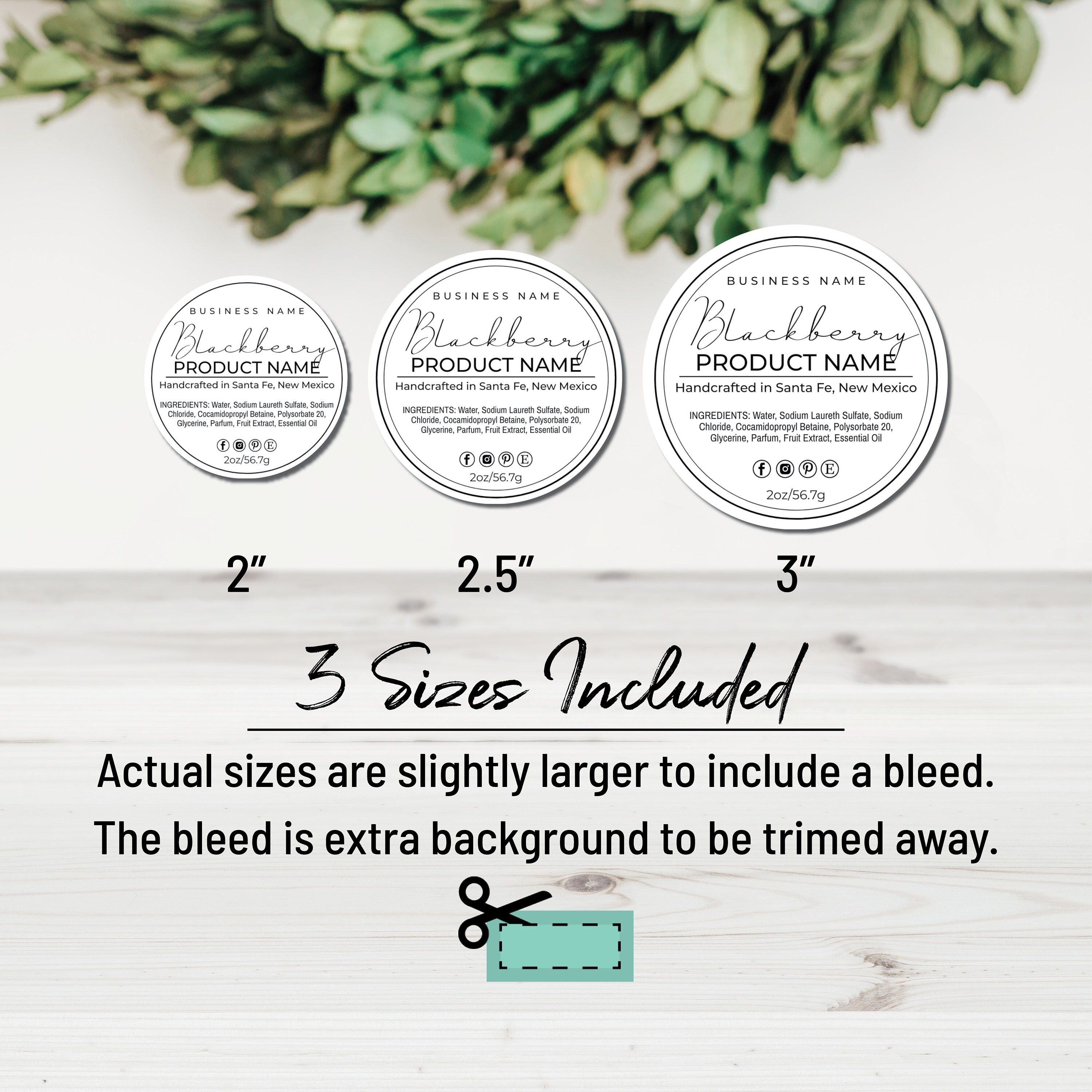 Editable Circle Label Template. White Black Watercolor - Etsy