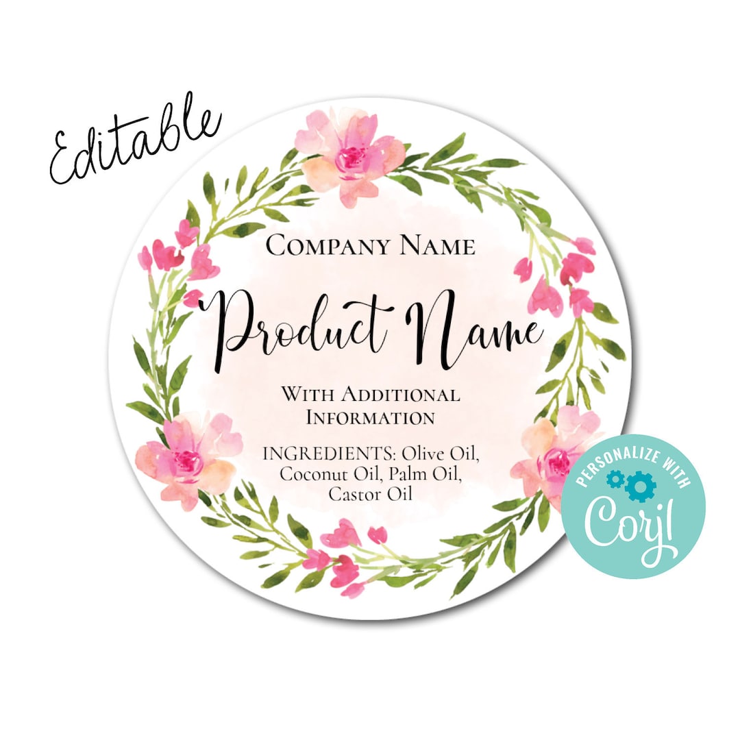 Homemade Product Round Label Pink, Peach Color Wreath. Labels for Jars ...