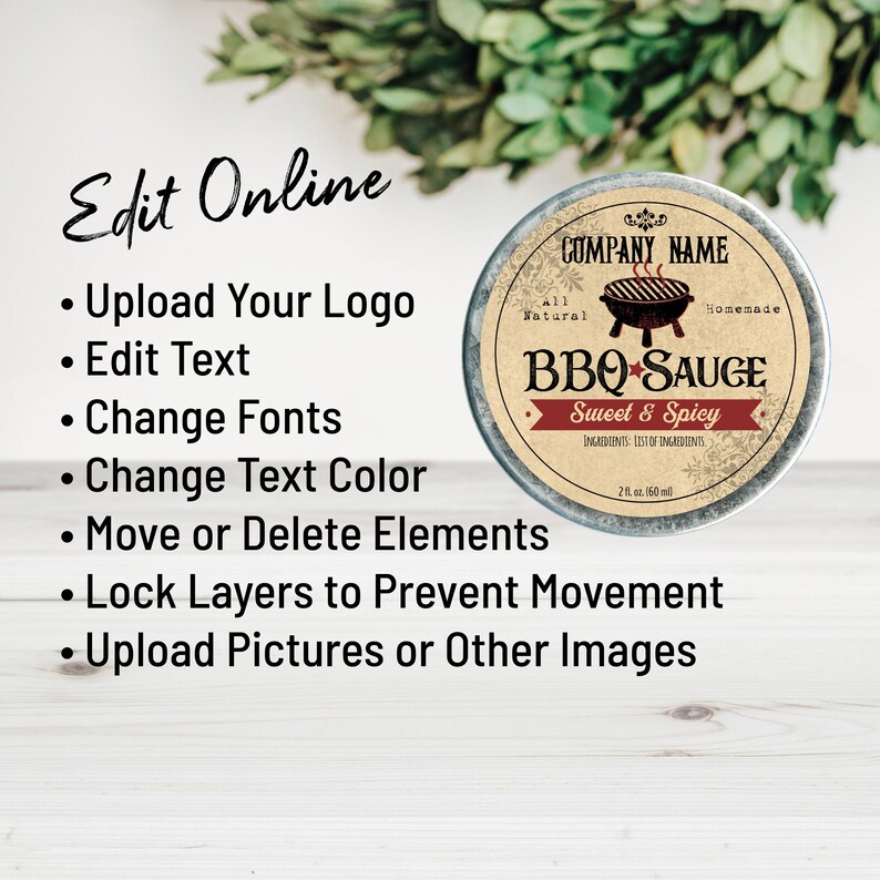 BBQ Sauce Label With Grill. Editable Circle Label. Edit Label Template ...