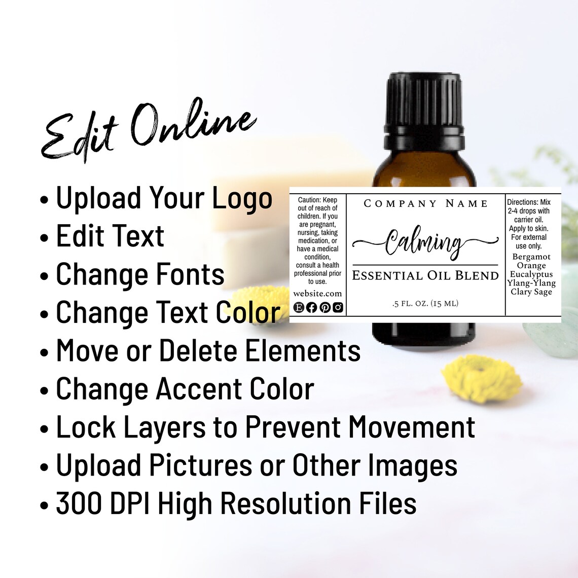 Essential Oil Bottle Label Template Simply Natural. 10ml 15 - Etsy