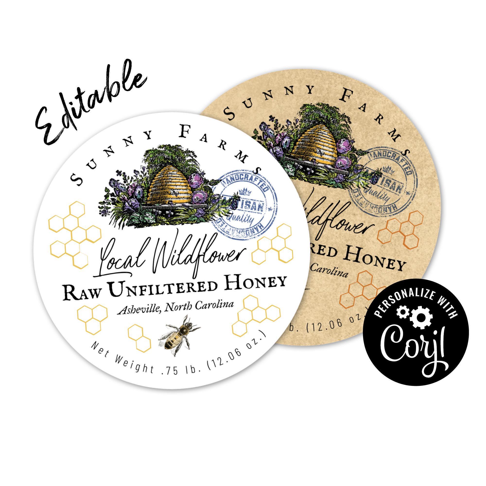 Vintage Honey Label Template. Custom Round Label for Honey Jars ...