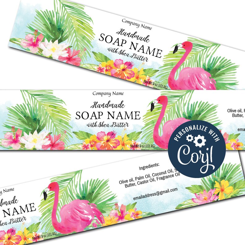 Soap Label Template Tropical Beach With Flamingo. Editable | Etsy