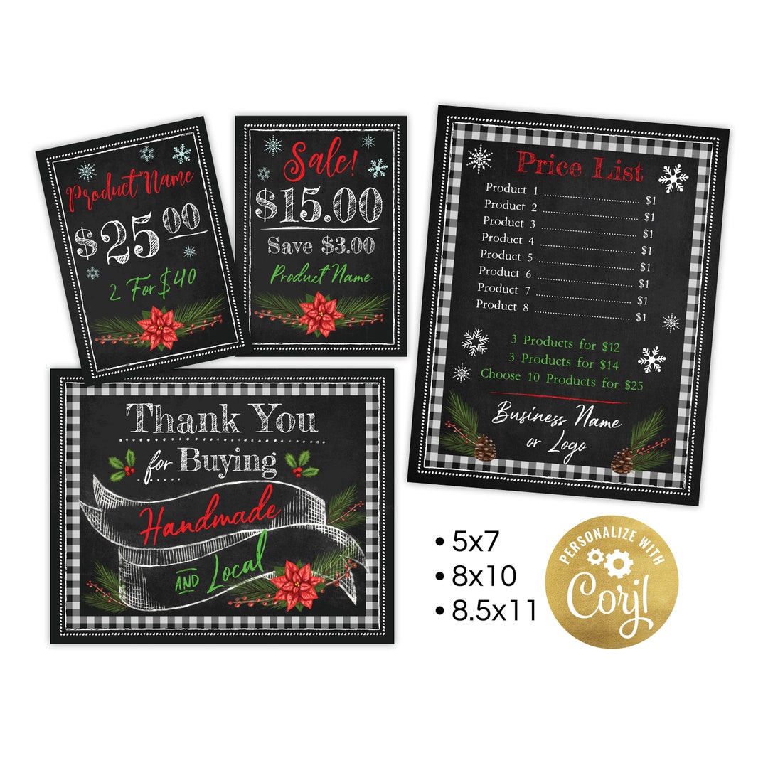 Christmas Chalkboard Sign Template Bundle. Small Business Price Sign ...