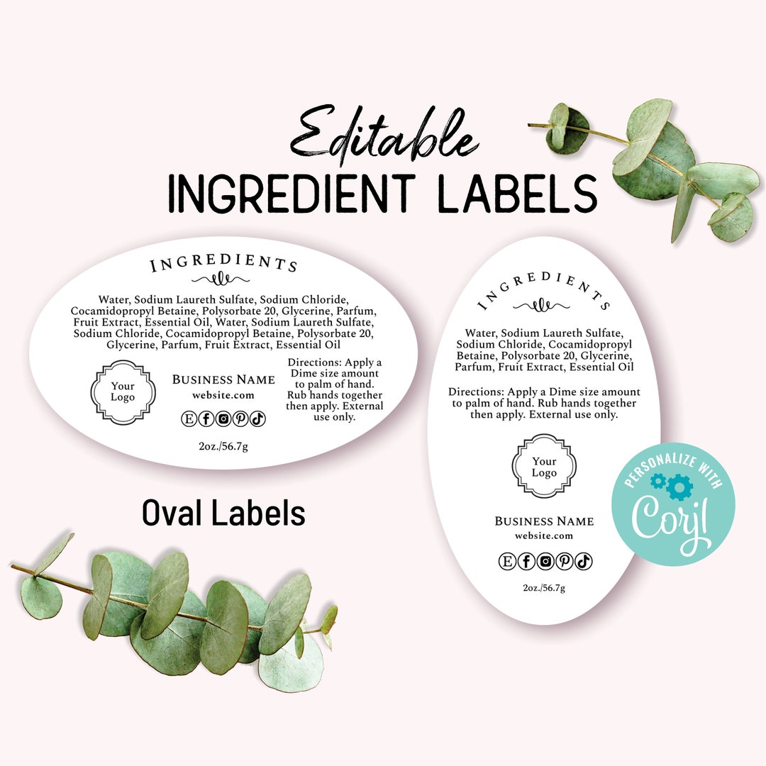 Oval Ingredient Label Template, Custom Product Packaging Sticker ...