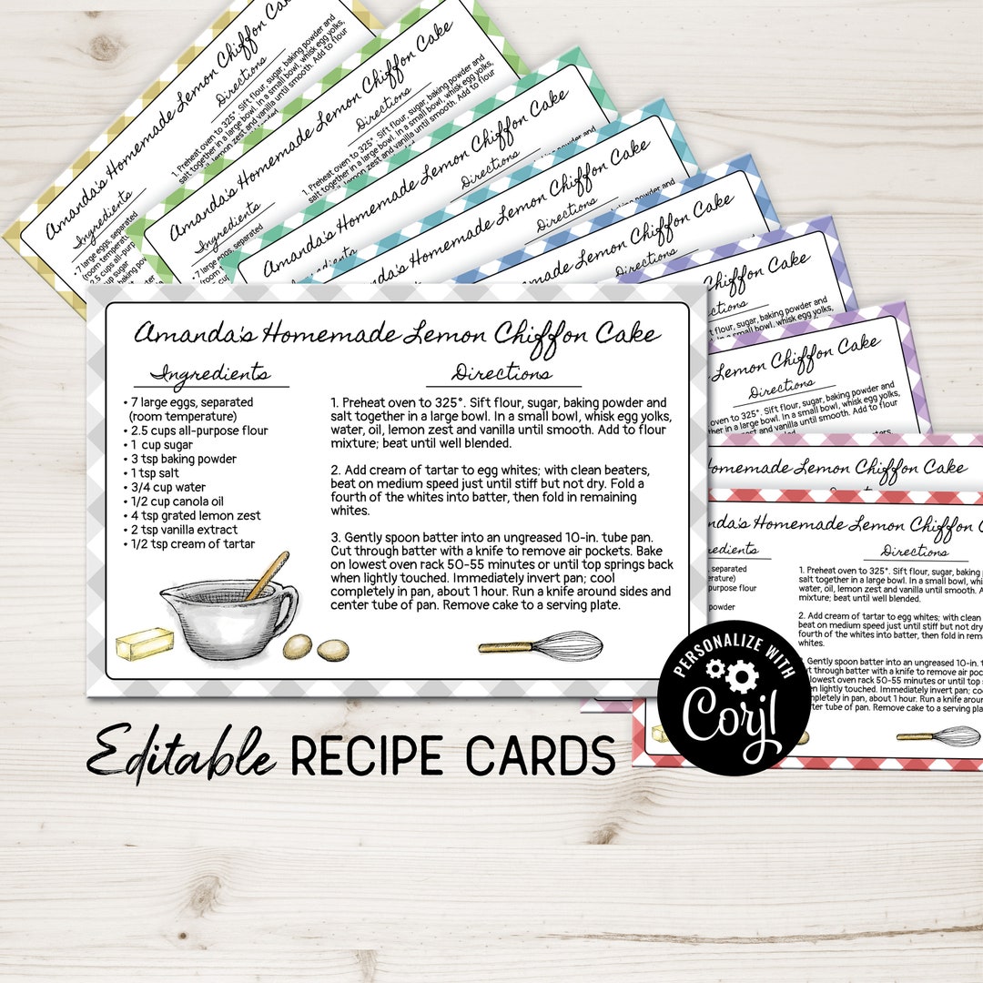 Recipe Card Template 4x6, Printable Recipe Cards for Baking, Bake Sales ...