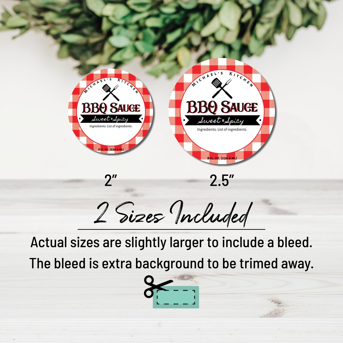 BBQ Sauce Label Red Check Editable Circle Label Edit Label - Etsy