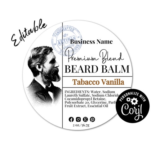Editable Beard Balm Label Template. Shaving Soap Label. | Etsy