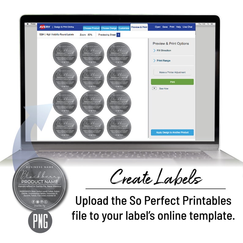 Editable Circle Label Template. White Black Watercolor | Etsy