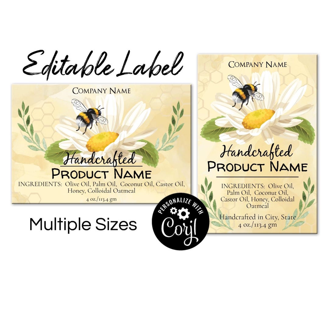 Bumblebee Product Label Template. Printable Sticker Labels for Jars ...