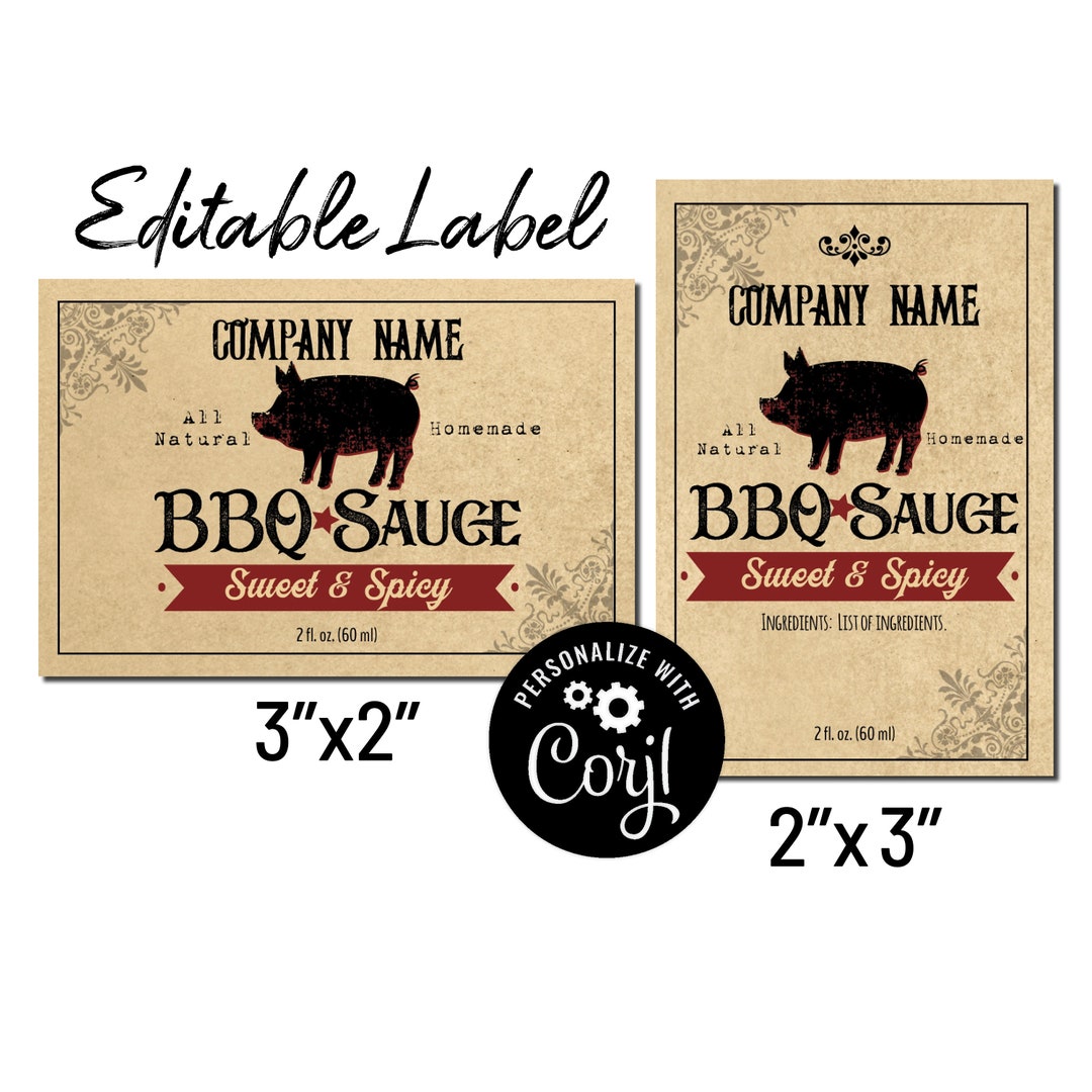 BBQ Sauce Label With Pig. Label Template. 2x3 Sticker - Etsy