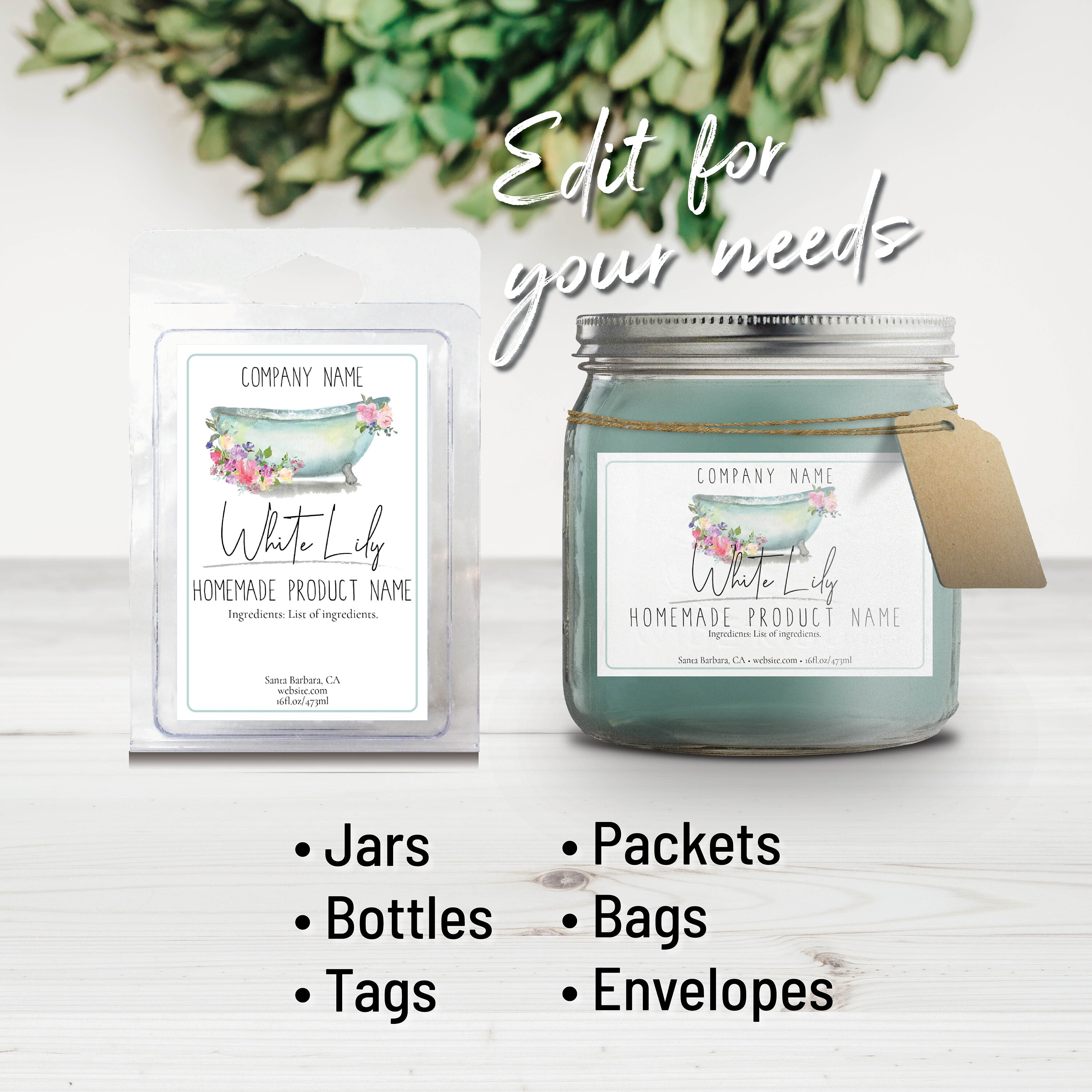 Editable Label Template Watercolor Bathtub. Customize W/ Corjl | Etsy ...