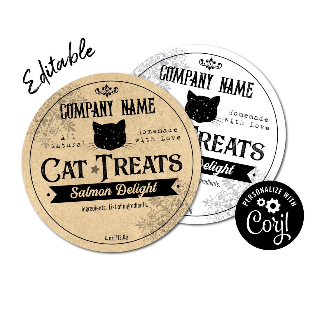 Cat Treats or Paw Balm Label Template, Custom Digital Pet Product ...