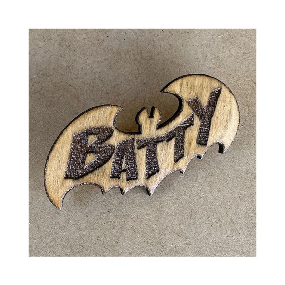 Handmade “batty” Wooden Pin - Laser Cut and Engraved - Etsy