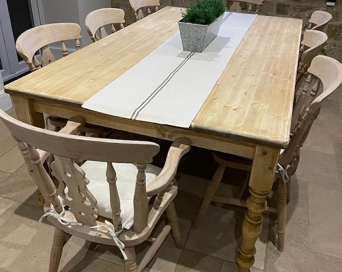 Antique Pine Plank Top Farmhouse Table With Cutlery Drawer and Turned Legs, Large Rustic Square ...