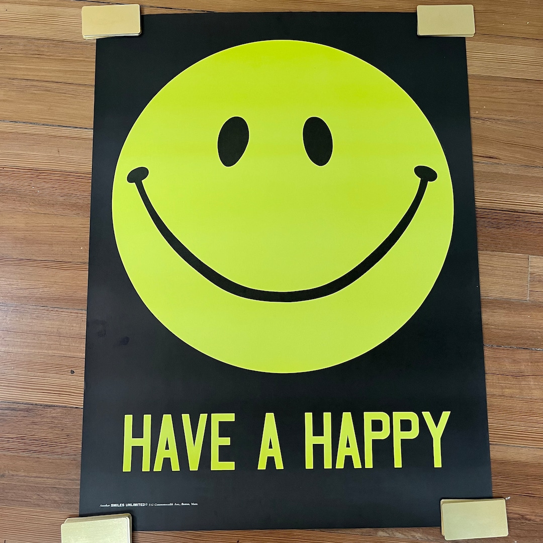 Vintage 1970s Smiley Face Have a Happy Psychedelic Blacklight Poster ...