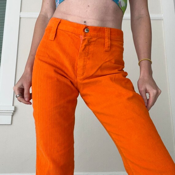 Vintage 1970s Carrot Orange Corduroy Flare Pants Bell… - Gem