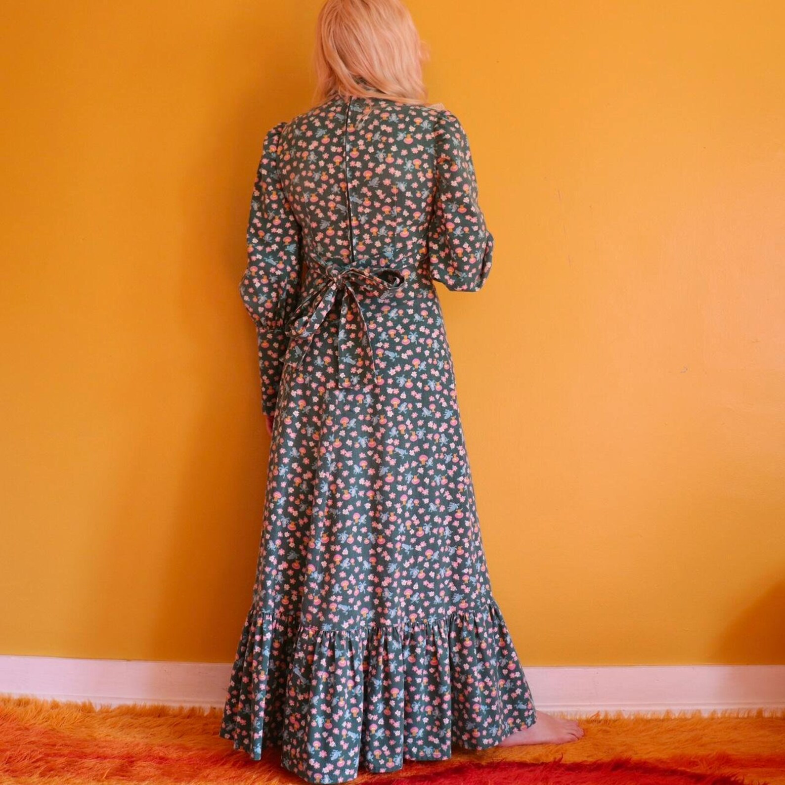 Vintage 1970s Mushroom Frog Prairie Dress // Maxi Ruffle Groovy 70s 60s ...