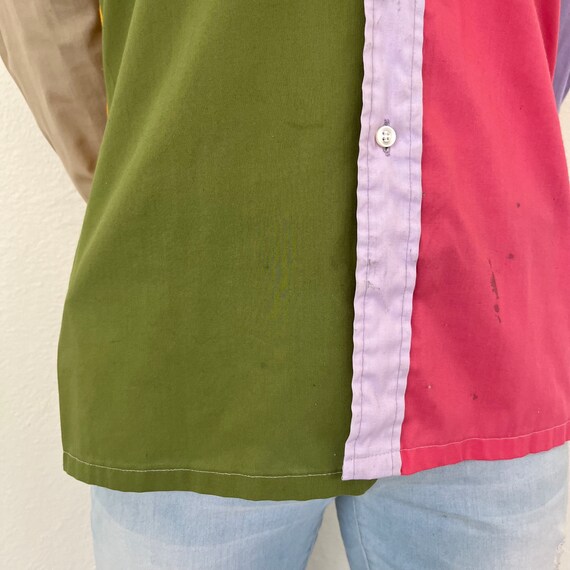 Vintage 1970s Rare Color Block Patchwork Shirt Top Bu… - Gem