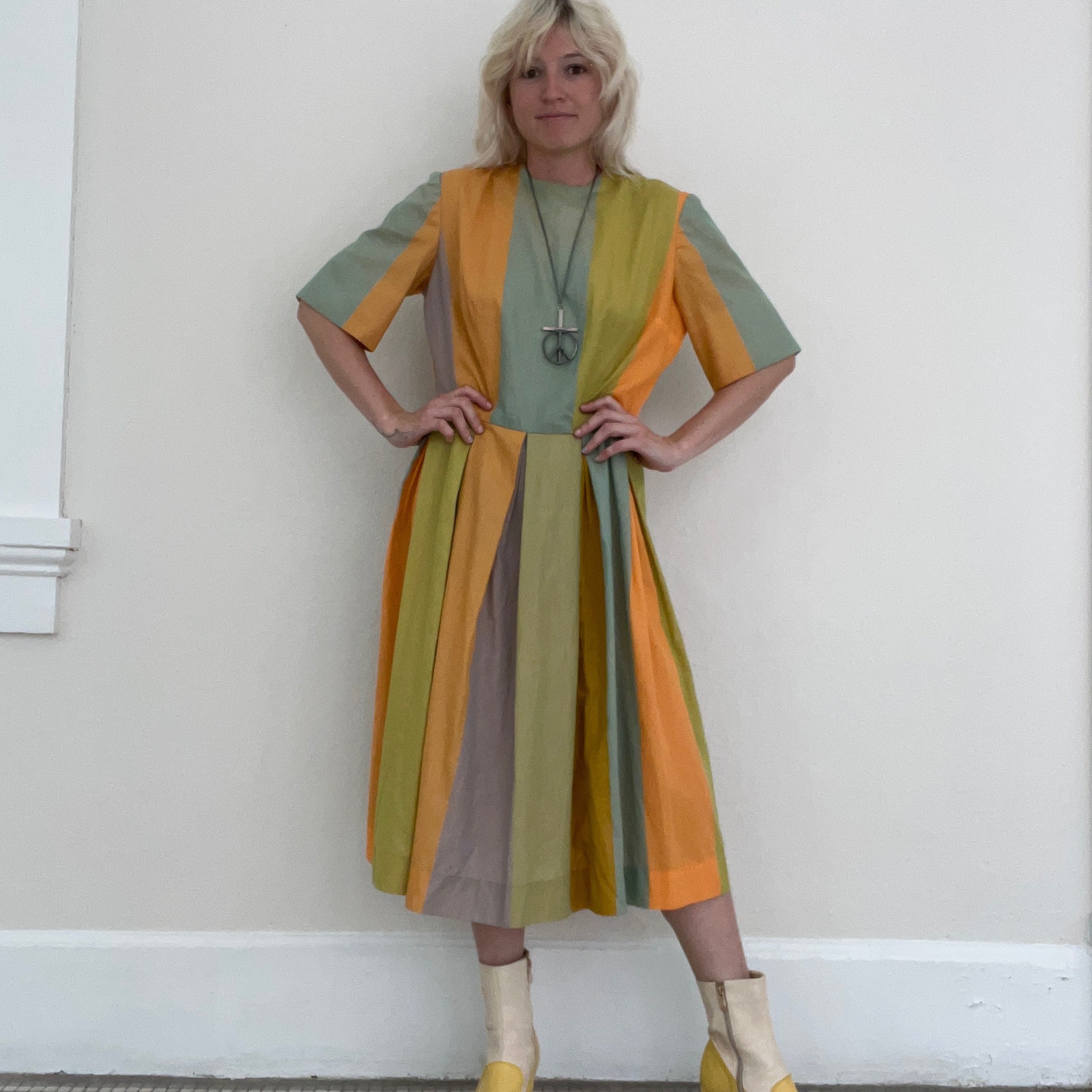Vintage 1970s Striped Rainbow Dress Stripe // Colorful Hippie Groovy ...