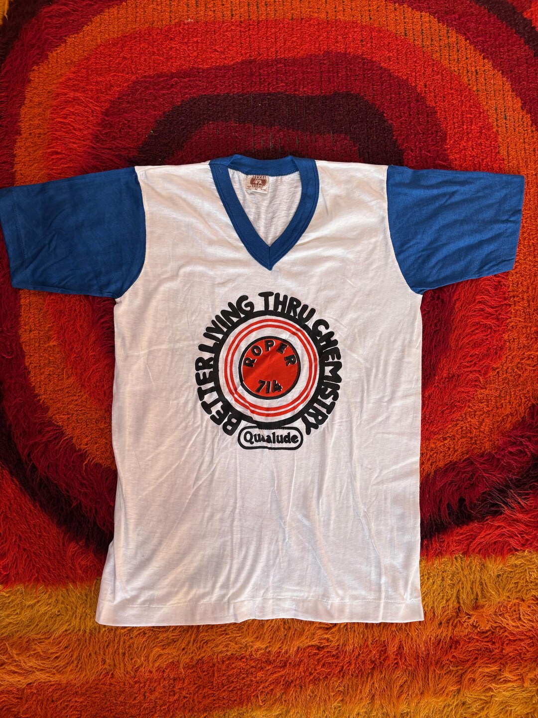 Vintage 1970s Rare Blue White Quaalude Logo Graphic T Shirt Small ...