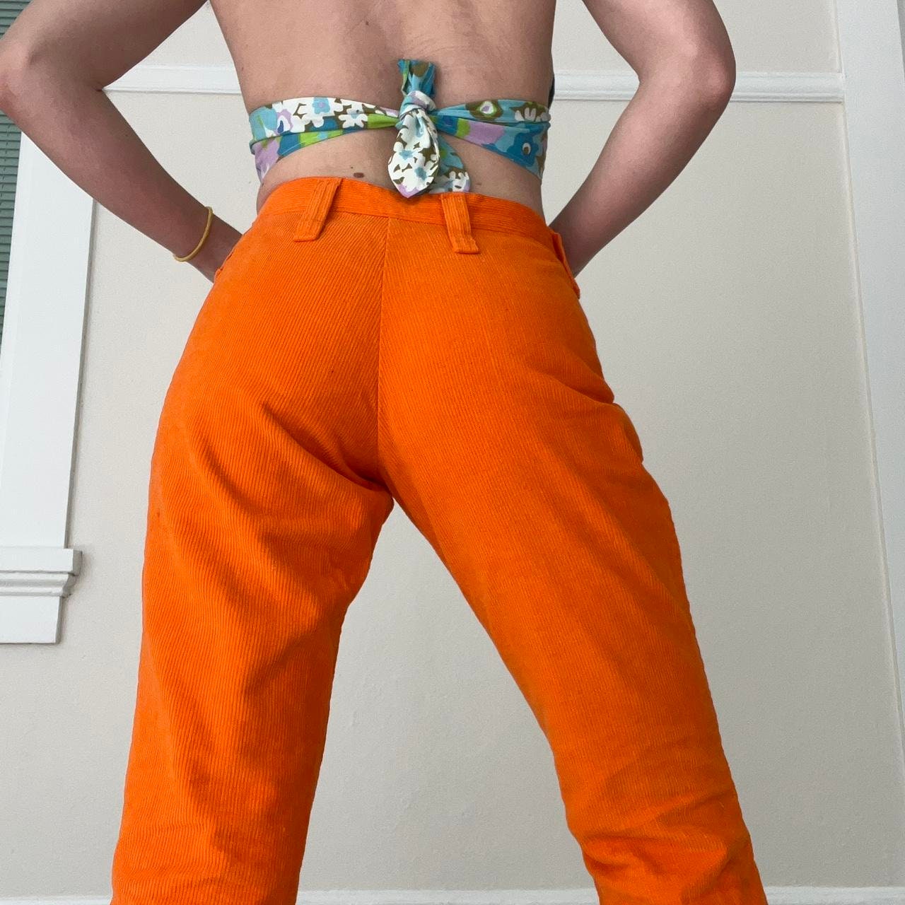 Vintage 1970s Carrot Orange Corduroy Flare Pants Bellbottoms Trousers Groovy Hippie Bright ...