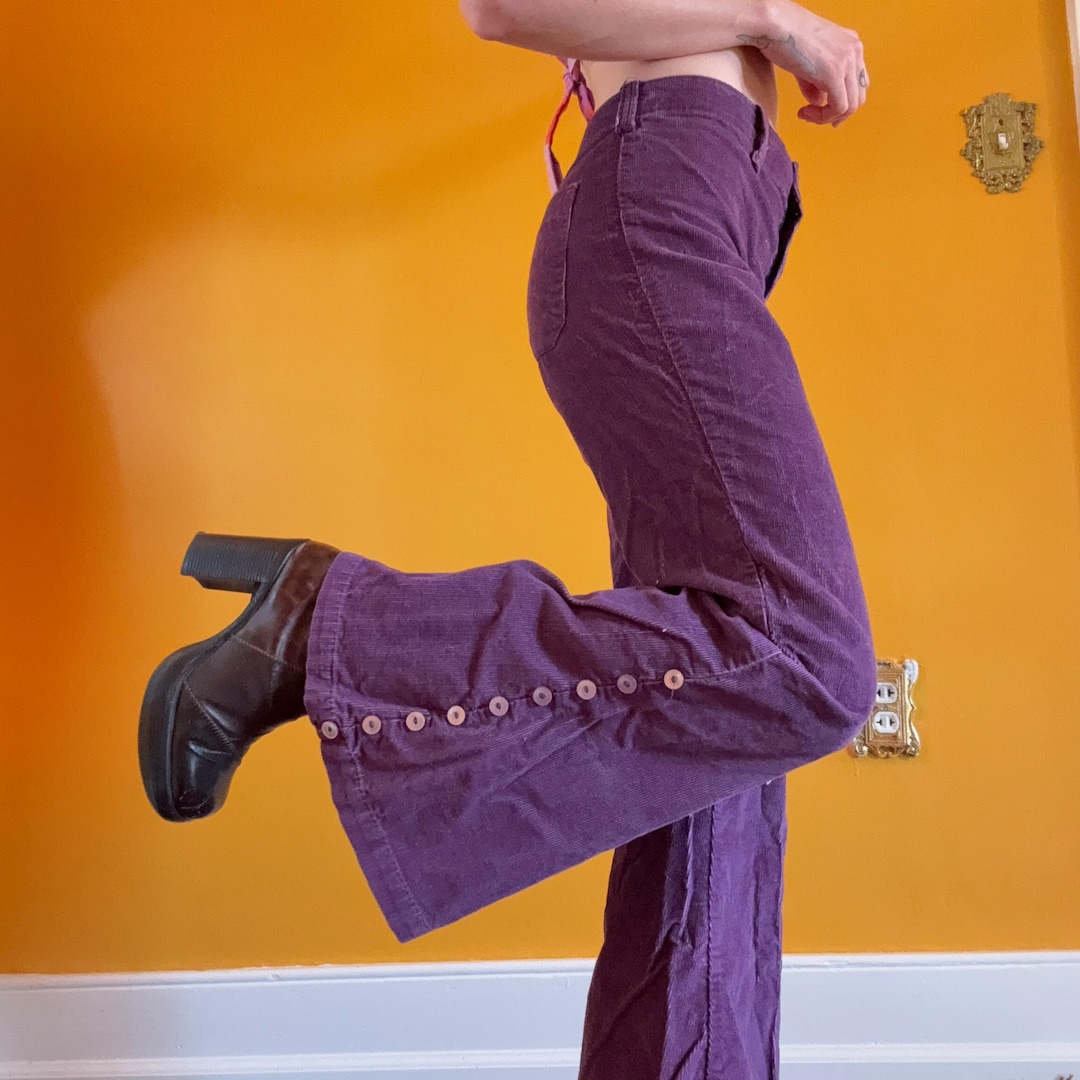 Vintage 1970s Plum Purple Elephant Bells Bellbottoms Flare Pants // Small Hippie Mega Flare Low ...