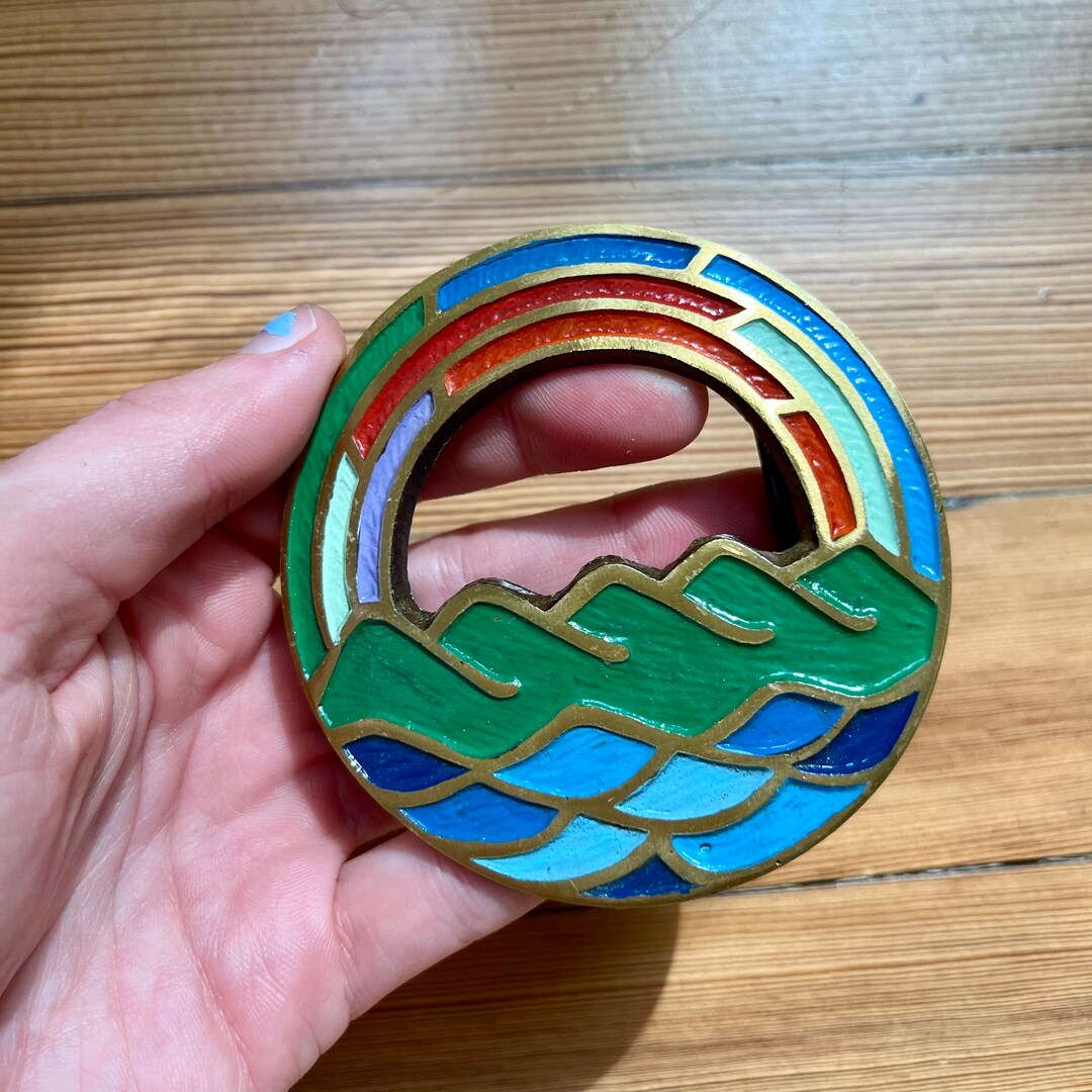 Vintage Rainbow Brass Belt Buckle 70s // Ecology Designs Groovy Hippie ...