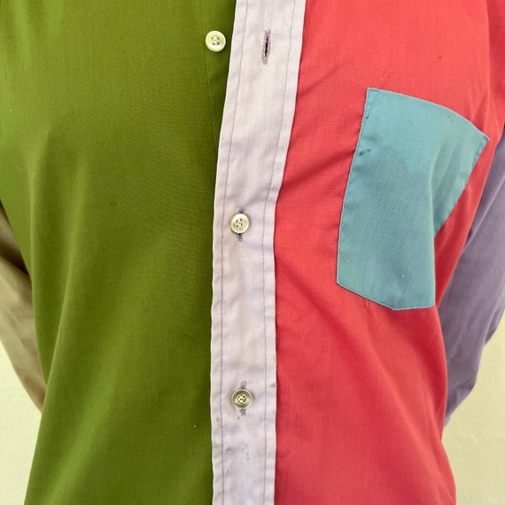 Vintage 1970s Rare Color Block Patchwork Shirt Top Bu… - Gem