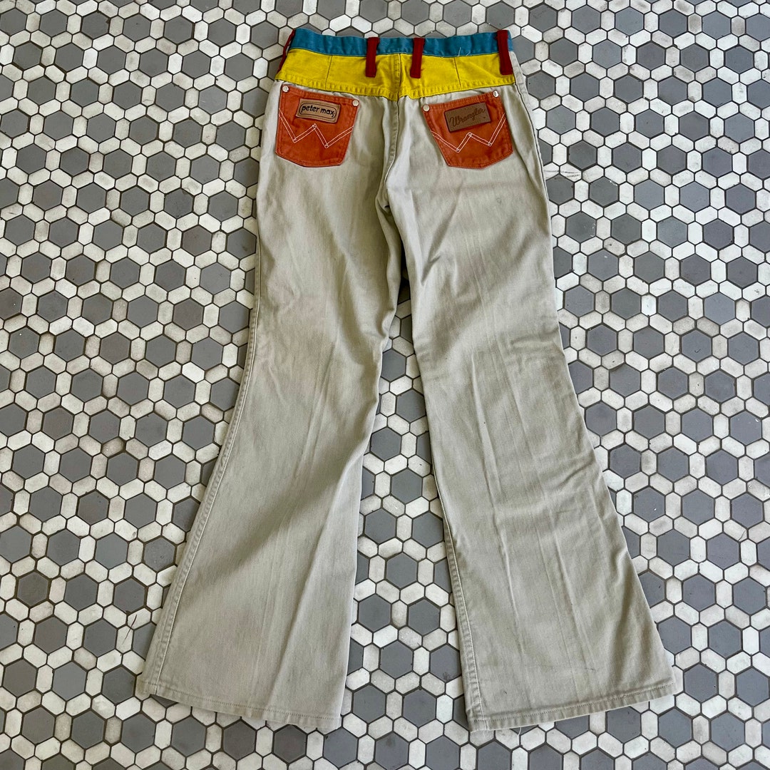 Vintage 1960s Peter Max Wrangler Brown Yellow Blue Khaki Bellbottom ...
