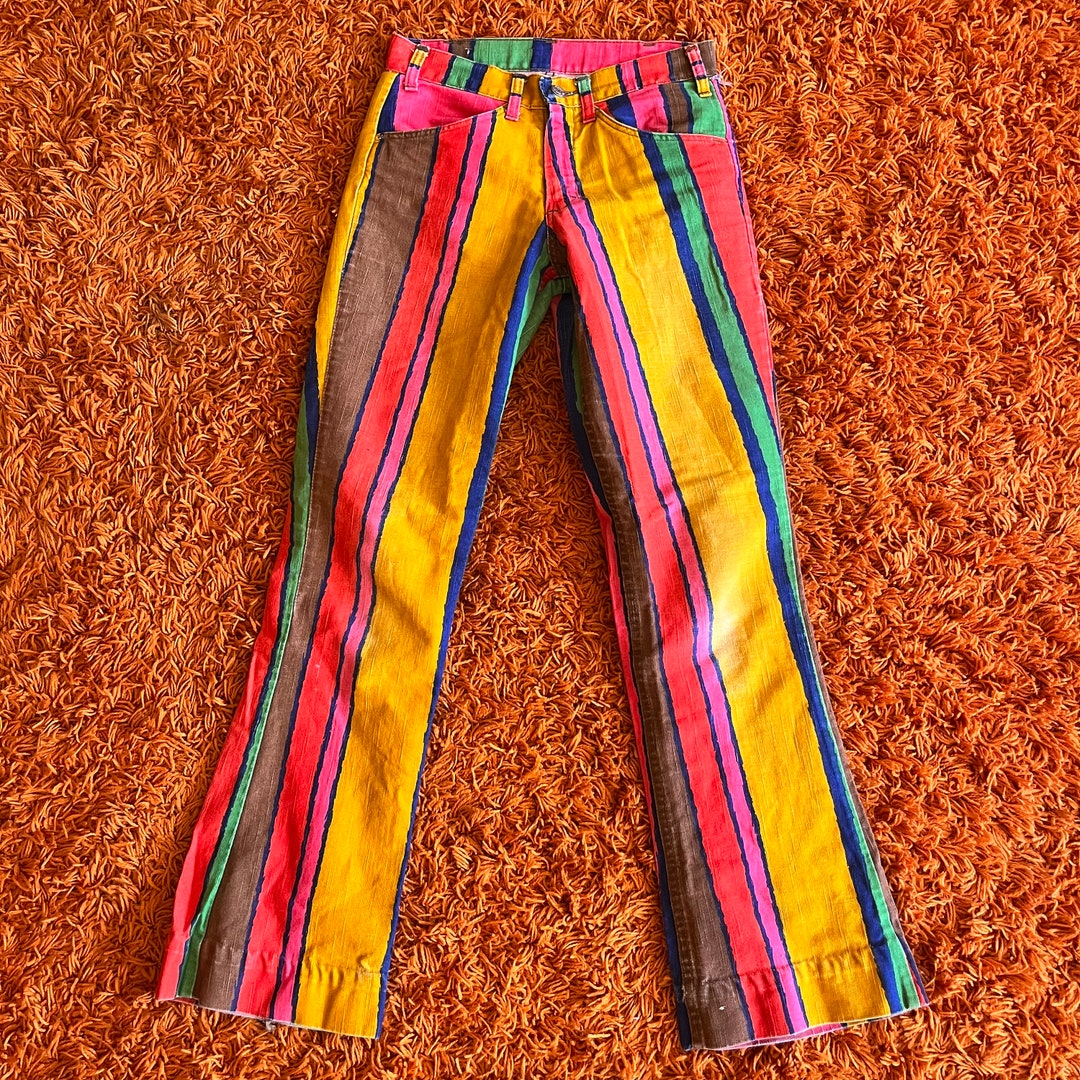 Vintage 1970s Rainbow Striped Pants // Vertical Stripe Groovy ...