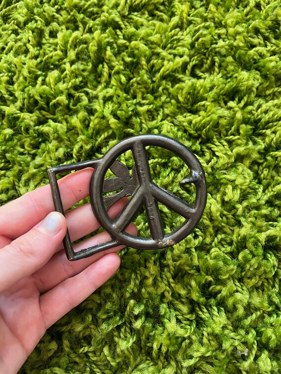 Vintage 1970s Brass Peace Sign Dove Belt Buckle // Gr… - Gem