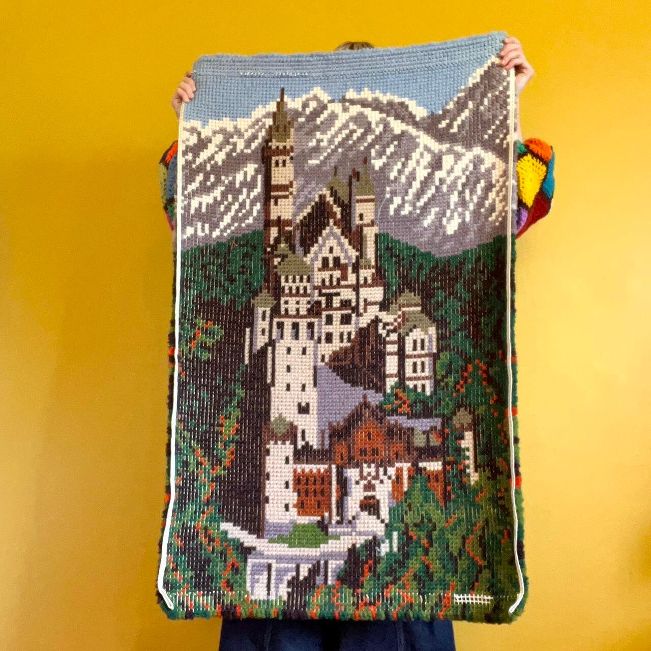 Vintage 1970s Large Castle Landscape Latch Hook Rug Tapestry Wall Art ...