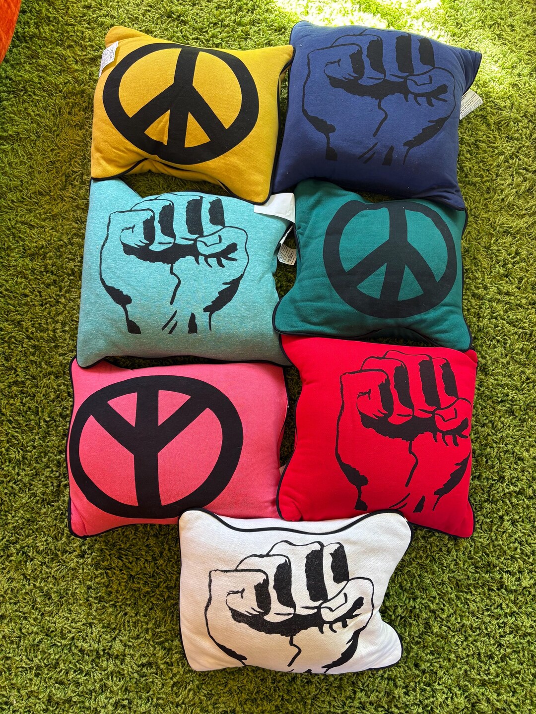 Vintage 1970s Peace Sign Black Power Fist Throw Pillow Colorful Home ...