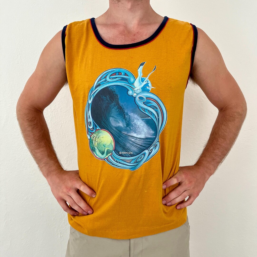 Vintage 1970s 80s Surf Surfer Ringer Graphic Tee Shirt Top Tank ...