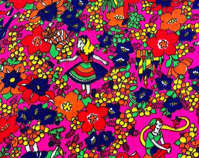 Vintage 1970s Rare Alice in Wonderland Fairytale Fabric 2 Yards ...