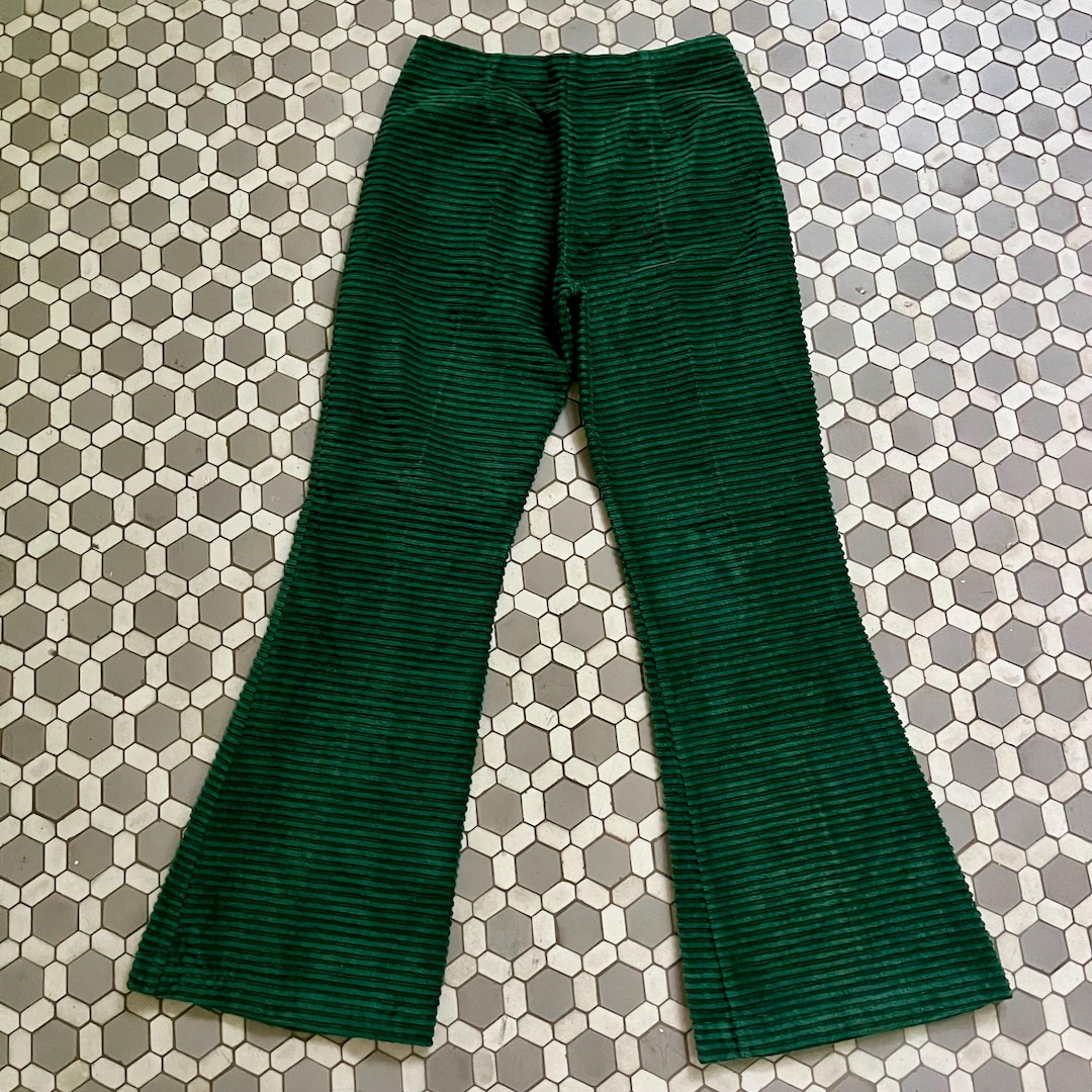 Vintage 1970s Pine Green Corduroy Flare Pants Bellbottoms // 70s 60s Hippie Wide Leg 1960s ...