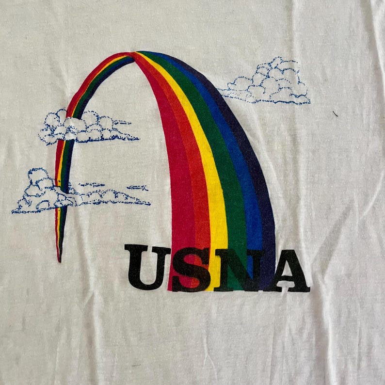 Vintage 1970s 80s USNA Rainbow Ringer Graphic Tee T Shirt Top Short ...