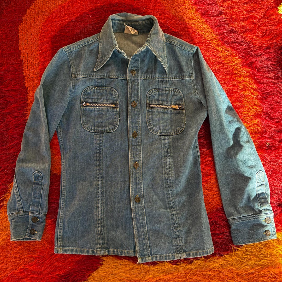 Vintage 1970s Denim Jacket Branded Lion Zipper Groovy Hippie 70s 60s ...