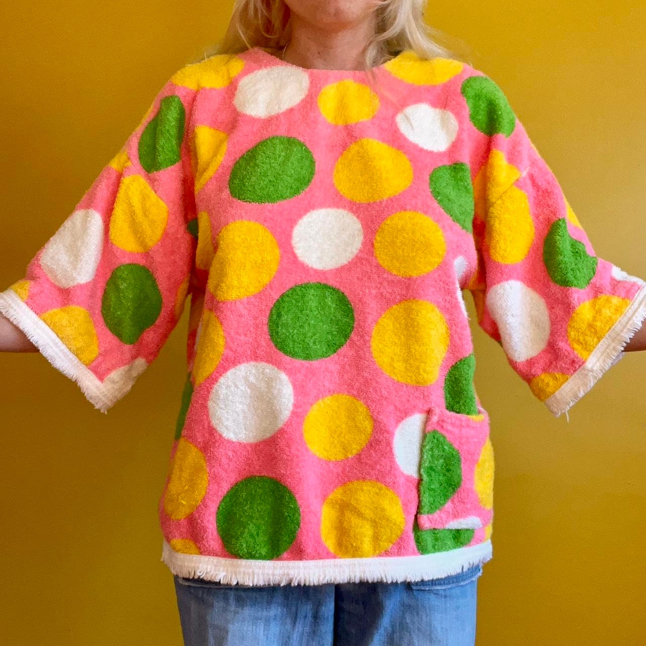 Vintage 1960s 70s Polka Dot Terry Cloth Tunic Top Blouse Coverup ...