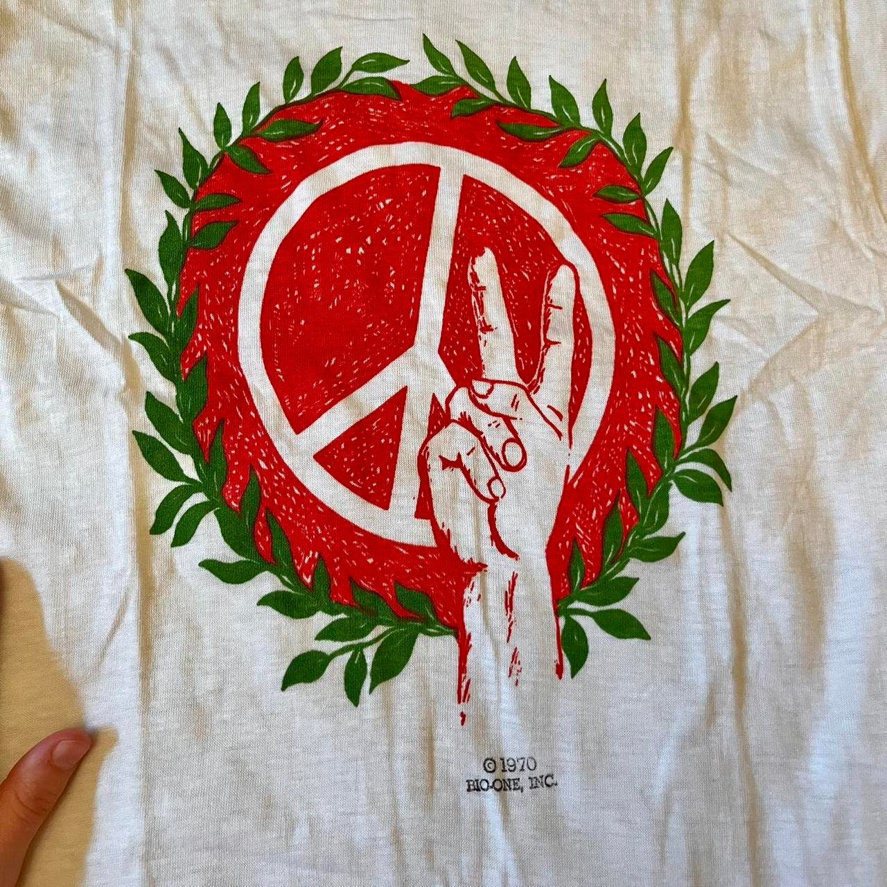 Vintage 1970s Peace Sign Ringer Graphic Tee T Shirt Top Short Sleeved ...