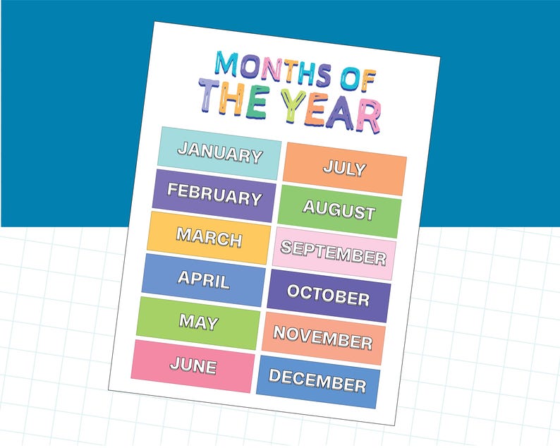 Póster imprimible de los meses del año / Aprendizaje temprano ...