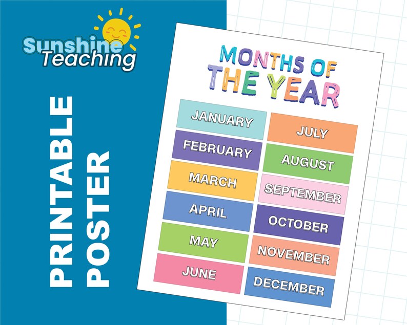 Póster imprimible de los meses del año / Aprendizaje temprano ...