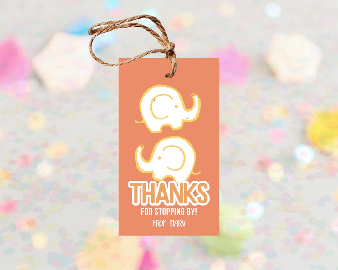 Orange Elephant Gift Tag | Printable | Canva Template | Party | Thank ...
