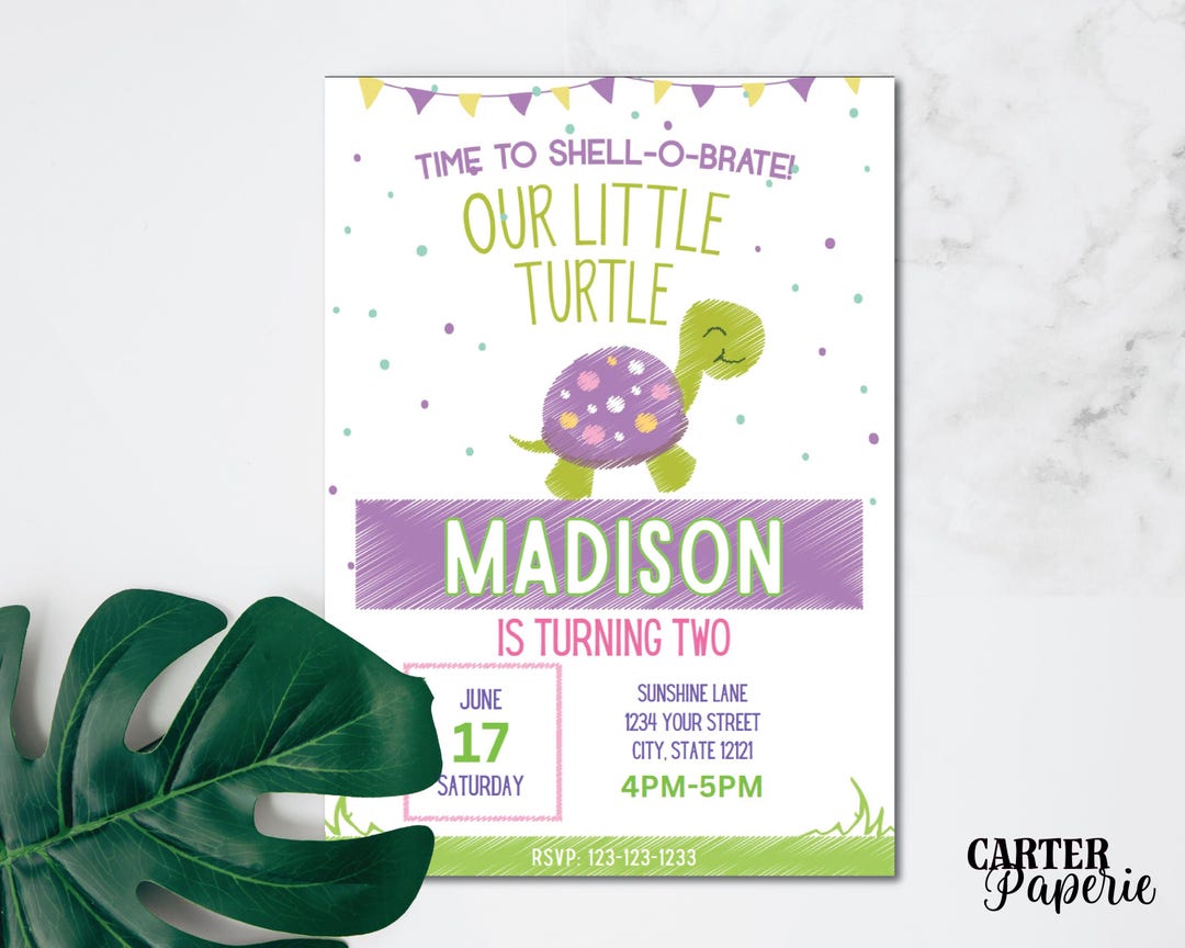 Purple Turtle Birthday Invitation | Printable | Canva Template | Party ...