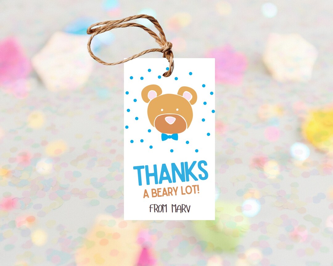 Blue Teddy Bear Gift Tag | Printable | Canva Template | Party | Thank ...