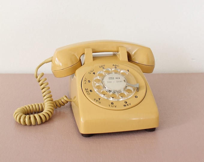 Vintage Yellow Rotary Phone, Retro Desk Telephone - Etsy
