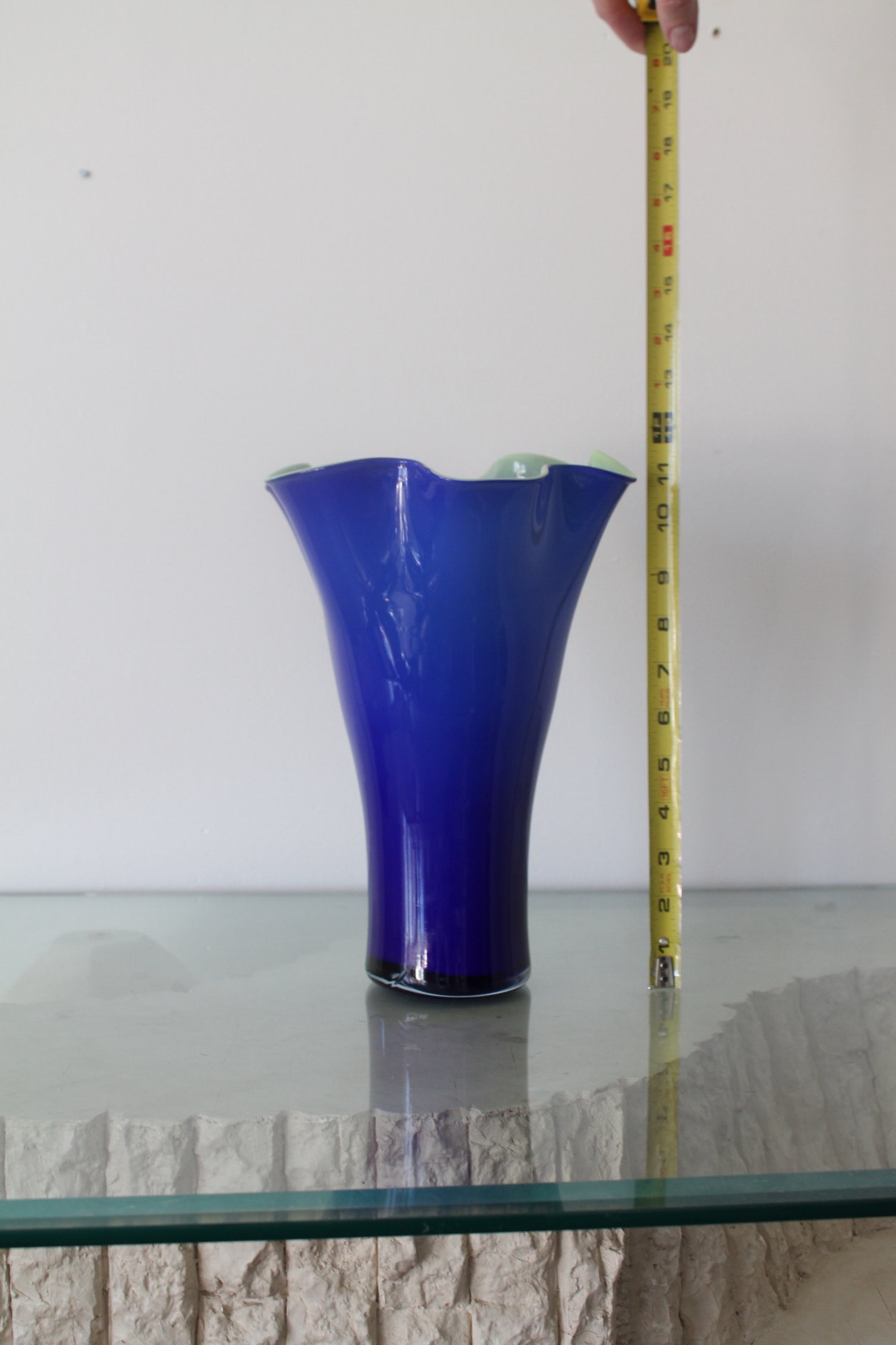 Vintage Blue Murano Glass Vase MCM Cased Glass Handkerchief - Etsy