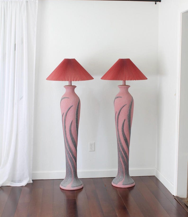 Vintage 80s/90s Sculptural Floor Lamps: Pink & Gray Postmodern Lighting ...